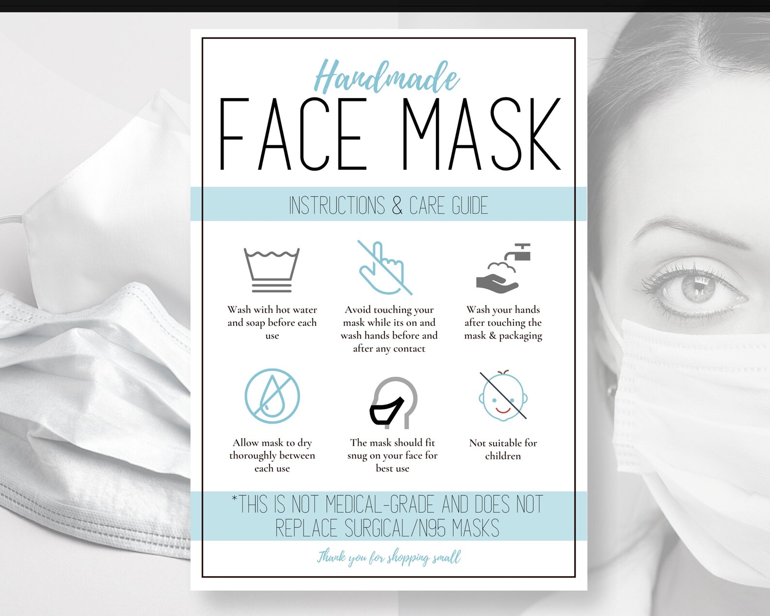 Face Mask LABEL CARE CARD How to Handle Order Card Face Mask - Etsy UK