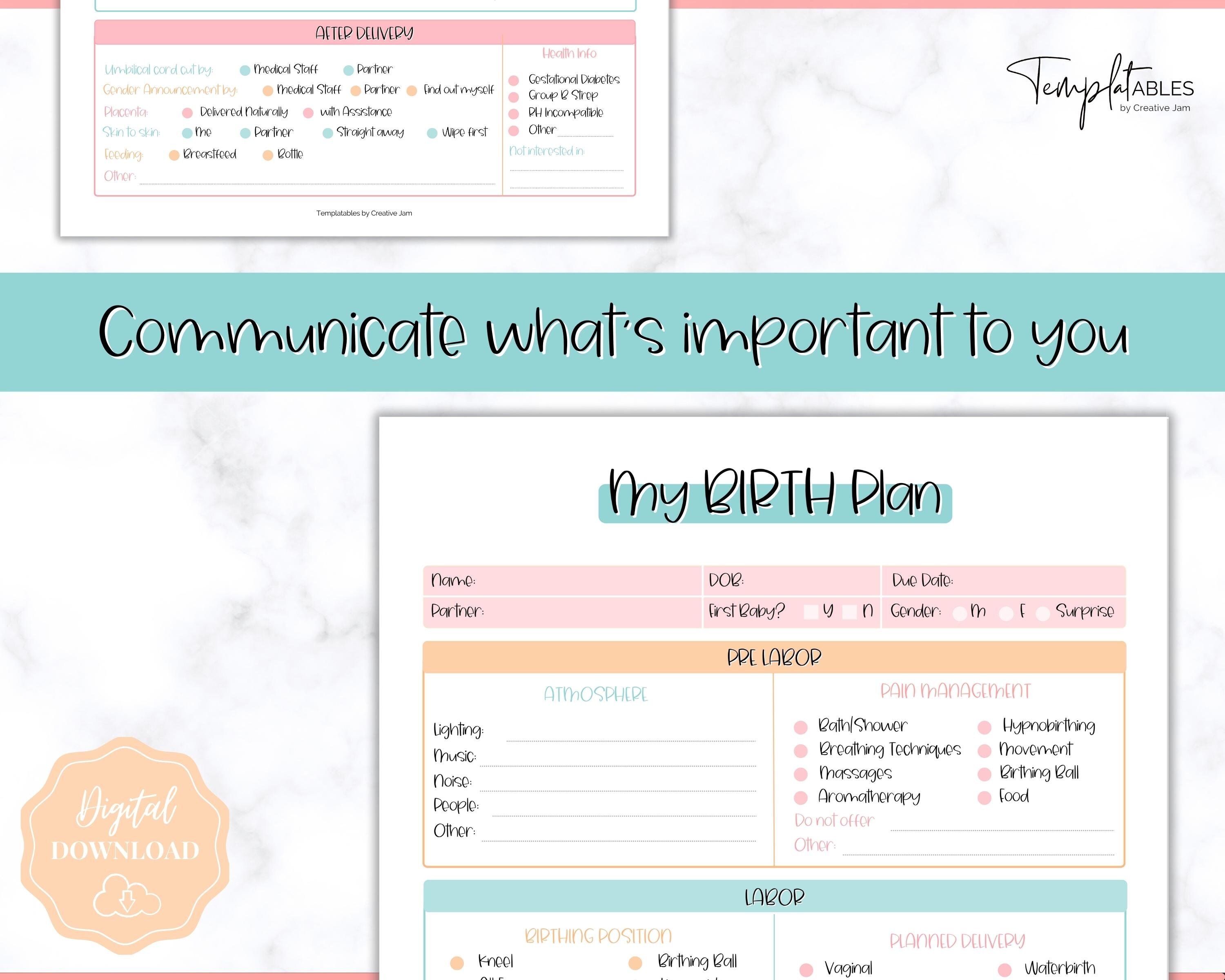 Birth Plan Template, Printable Birth Preferences, Birthing Plan ...