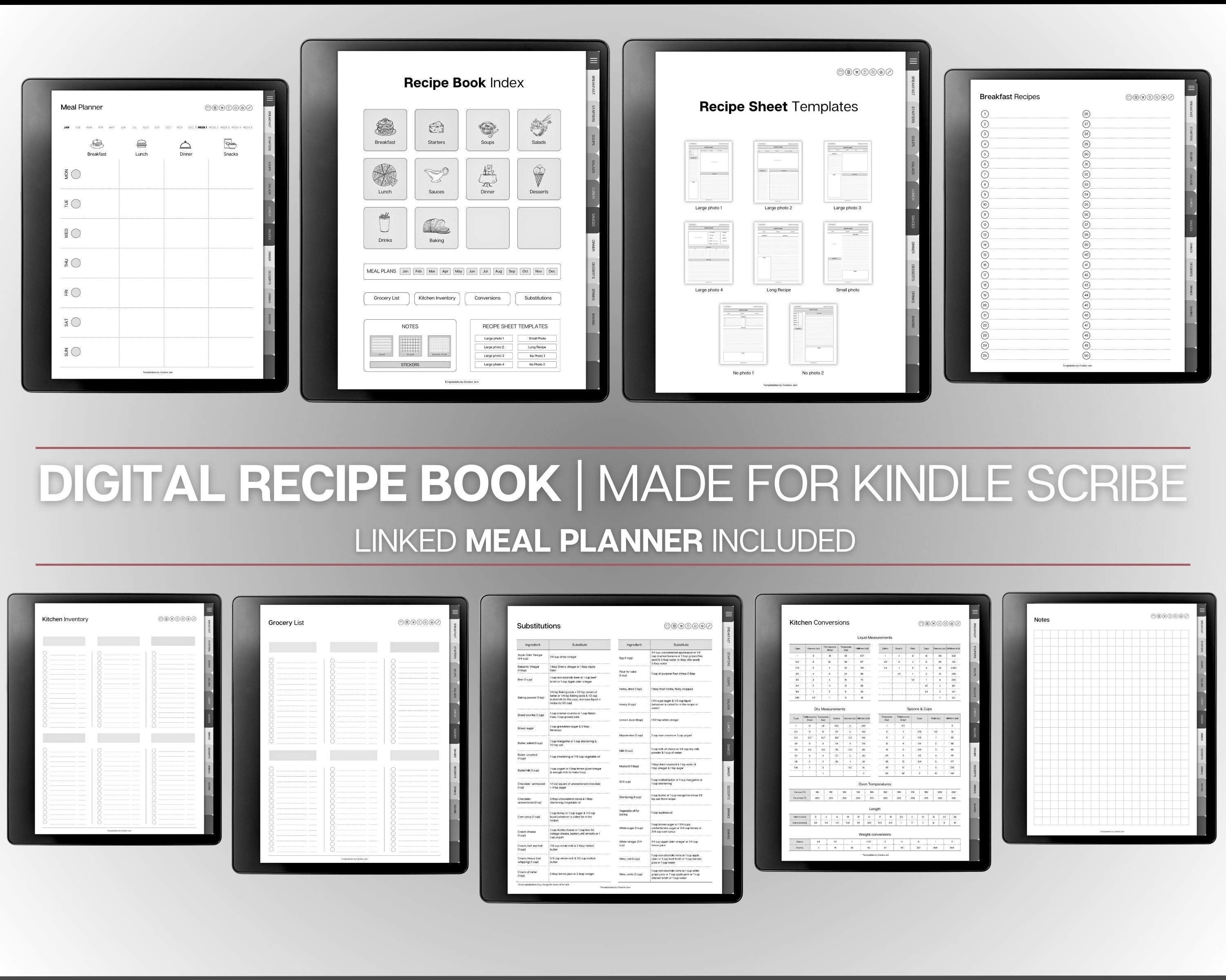 Digital Recipe Book for Kindle Scribe, Recipe Template, Digital Meal ...