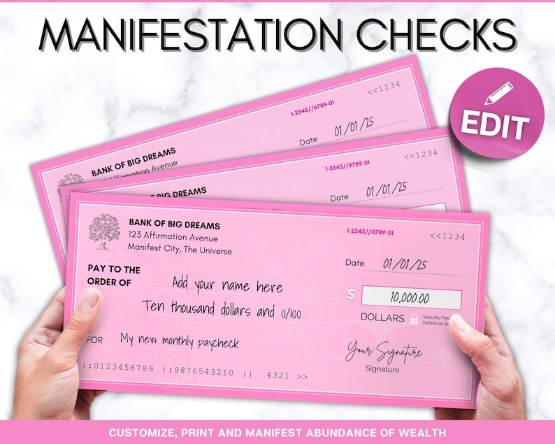 EDITABLE Manifestation Check Templates, Money Magnet, Vision Board, Law ...