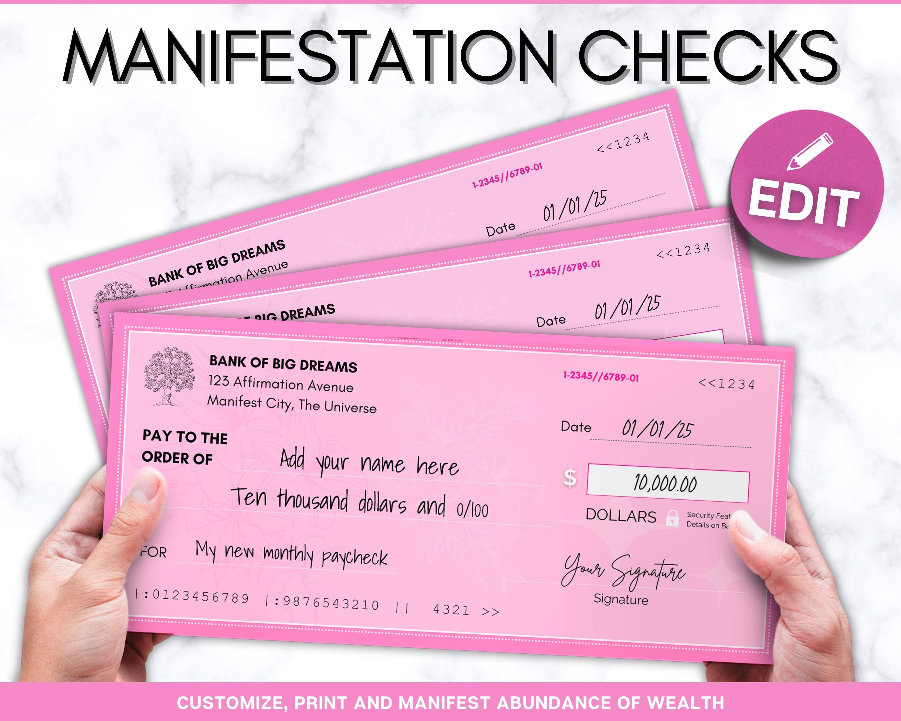 EDITABLE Manifestation Check Templates, Money Magnet, Vision Board, Law ...