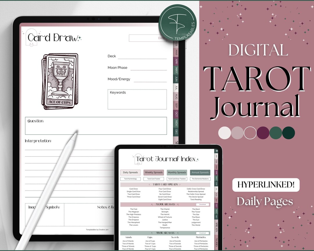 DIGITAL Tarot Journal, Tarot Planner Workbook, Daily Card Reading ...