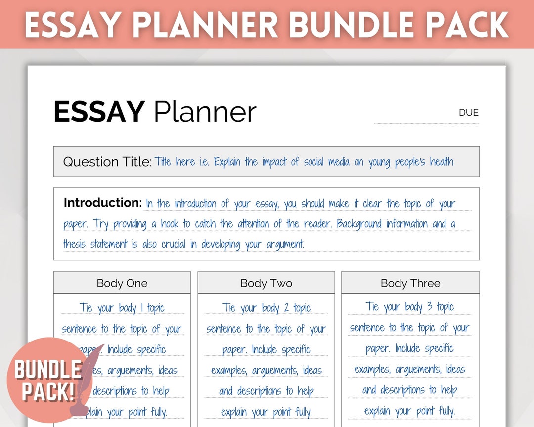 8 Pg Essay Planner Printable BUNDLE for Students, Essay Writing ...