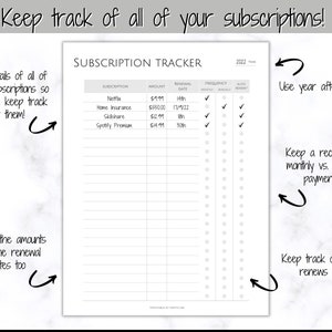 SUBSCRIPTION Tracker Printable, Expense Tracker, Budget Planner ...