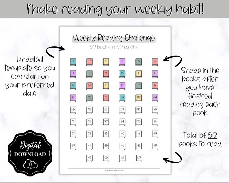 52 Weeks Book Challenge, 52 Books, Weekly Reading Challenge BUNDLE ...