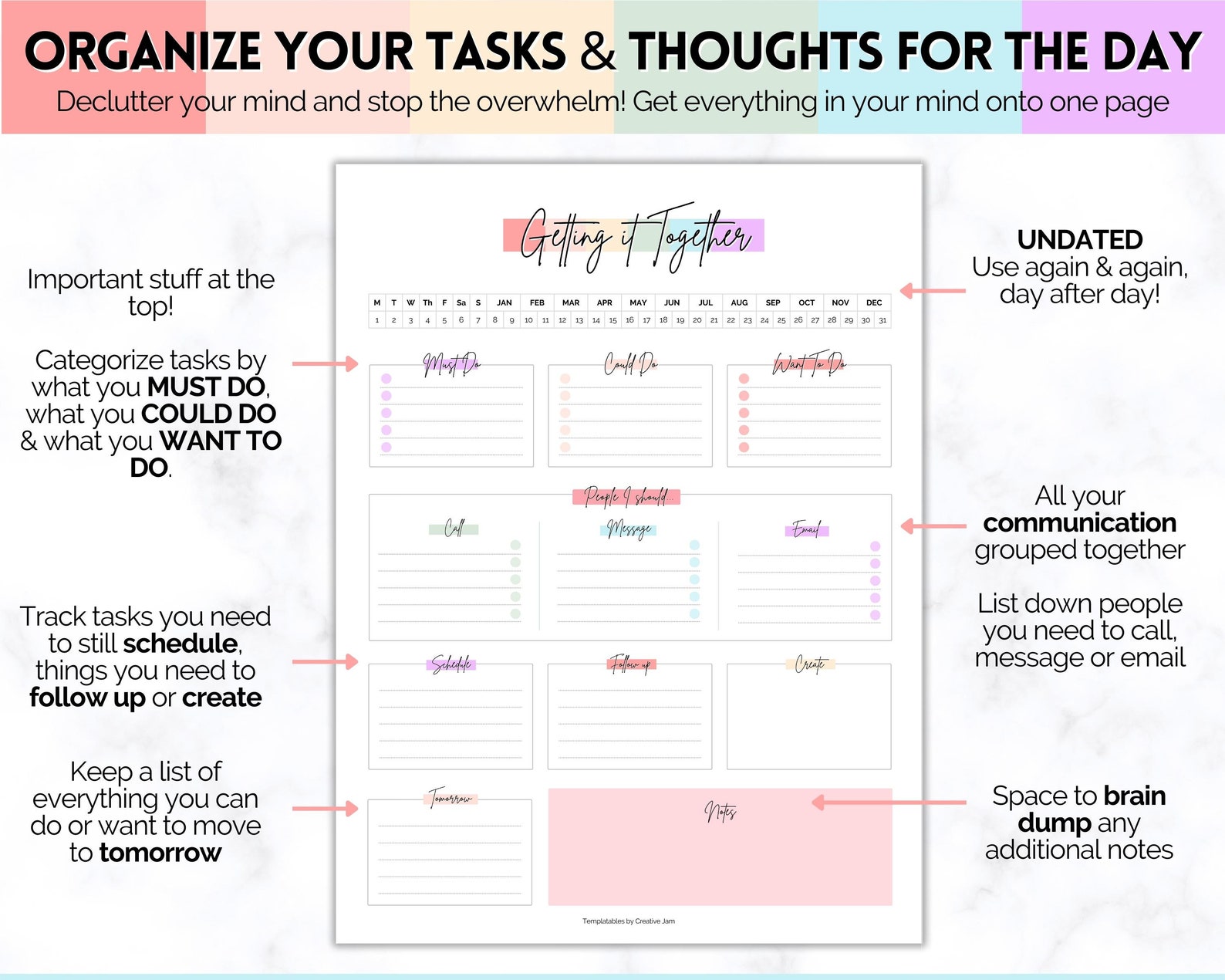 EDITABLE Brain Dump Template BUNDLE, to Do List Printable, ADHD Daily ...