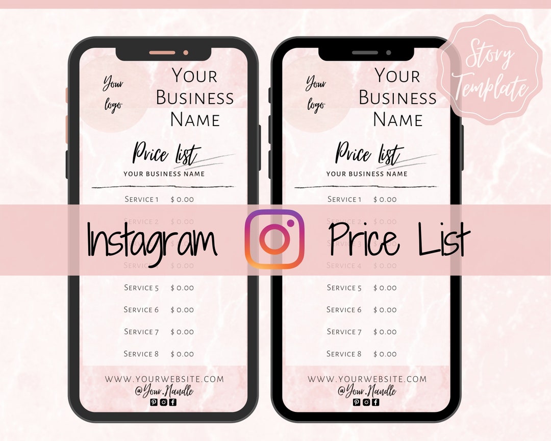 Instagram Template PRICE LIST Instagram Story! Price List Template for ...