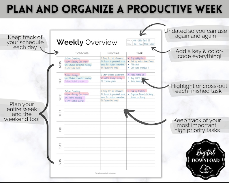 Student Planner Printable College Weekly Schedule College - Etsy