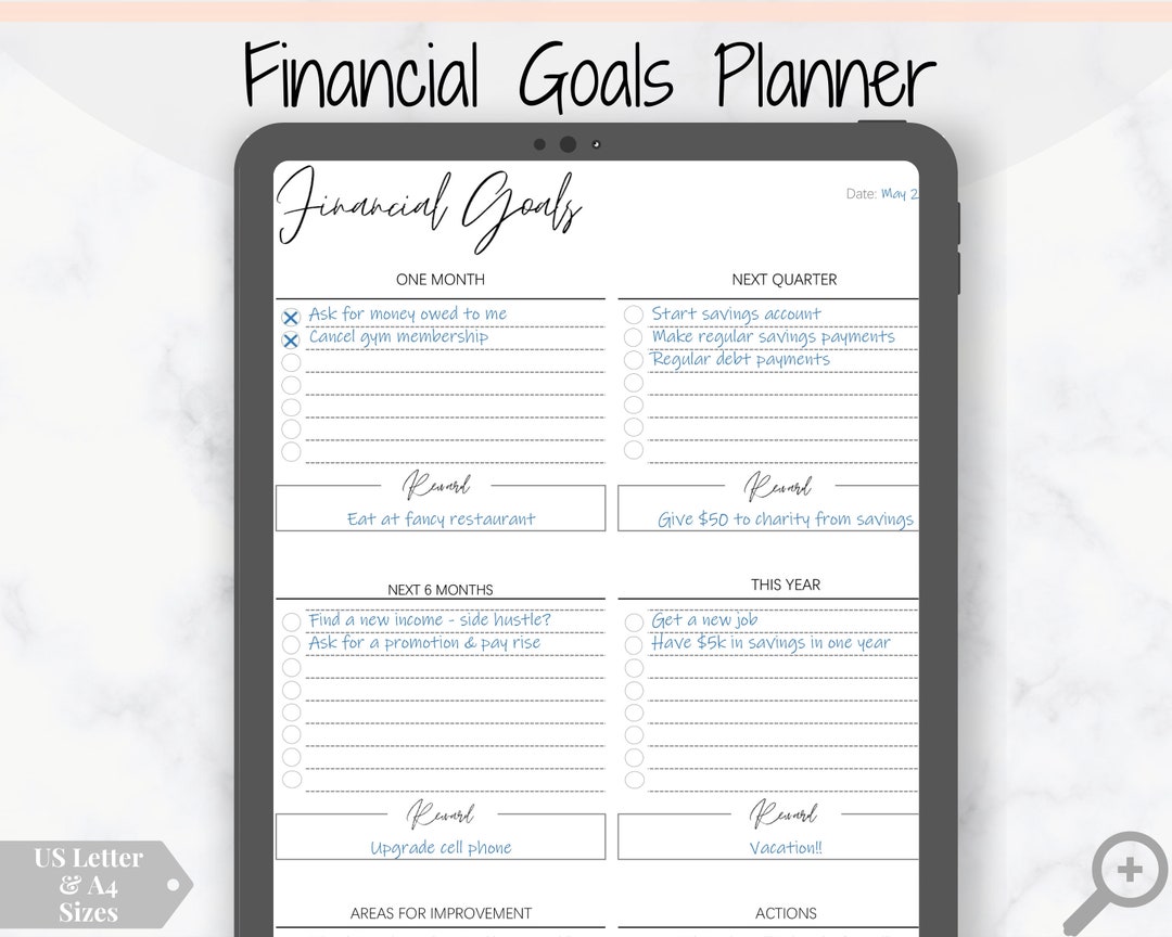 Financial Goals Planner Vision Board Printable, Initiative & Habit Goal ...