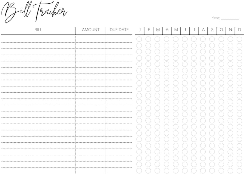 Bill Tracker, Bill Payment Tracker Printable, Bill Organizer, Monthly ...