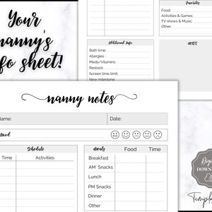 Nanny Notes Template, Nanny Schedule & Report for Baby, Babysitter Info ...