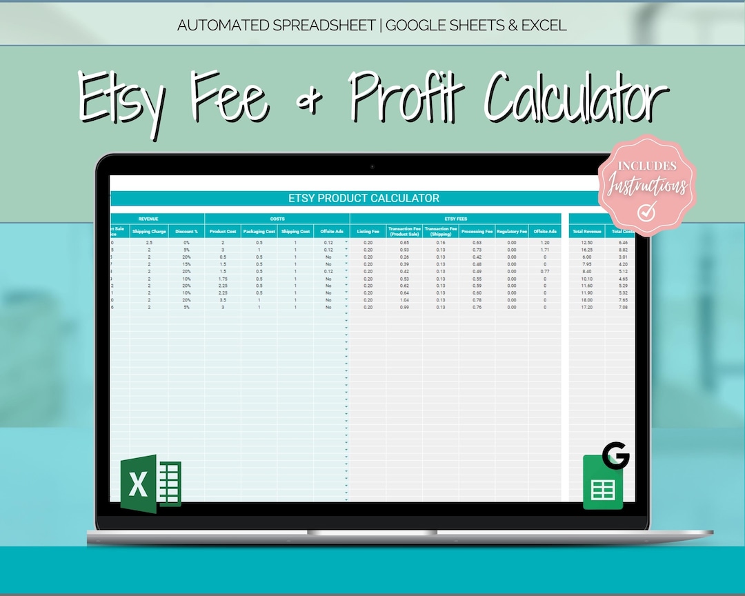 Etsy Profit Calculator, Pricing Spreadsheet for Small Business & Etsy ...