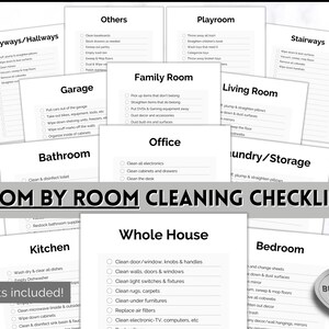 Room by Room Cleaning Cards, Printable Family & Kids Cleaning Checklist ...