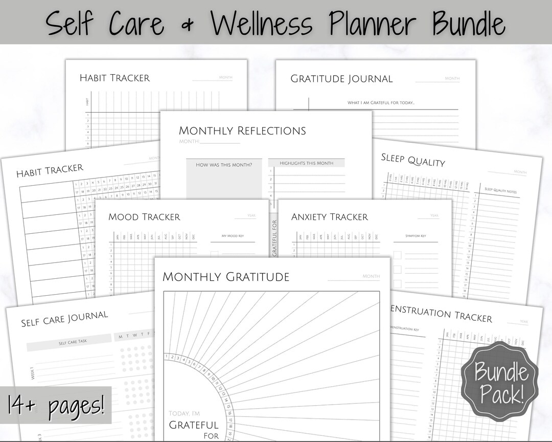 Wellness Planner & Self Care Journal BUNDLE, Printable Selfcare Tracker ...