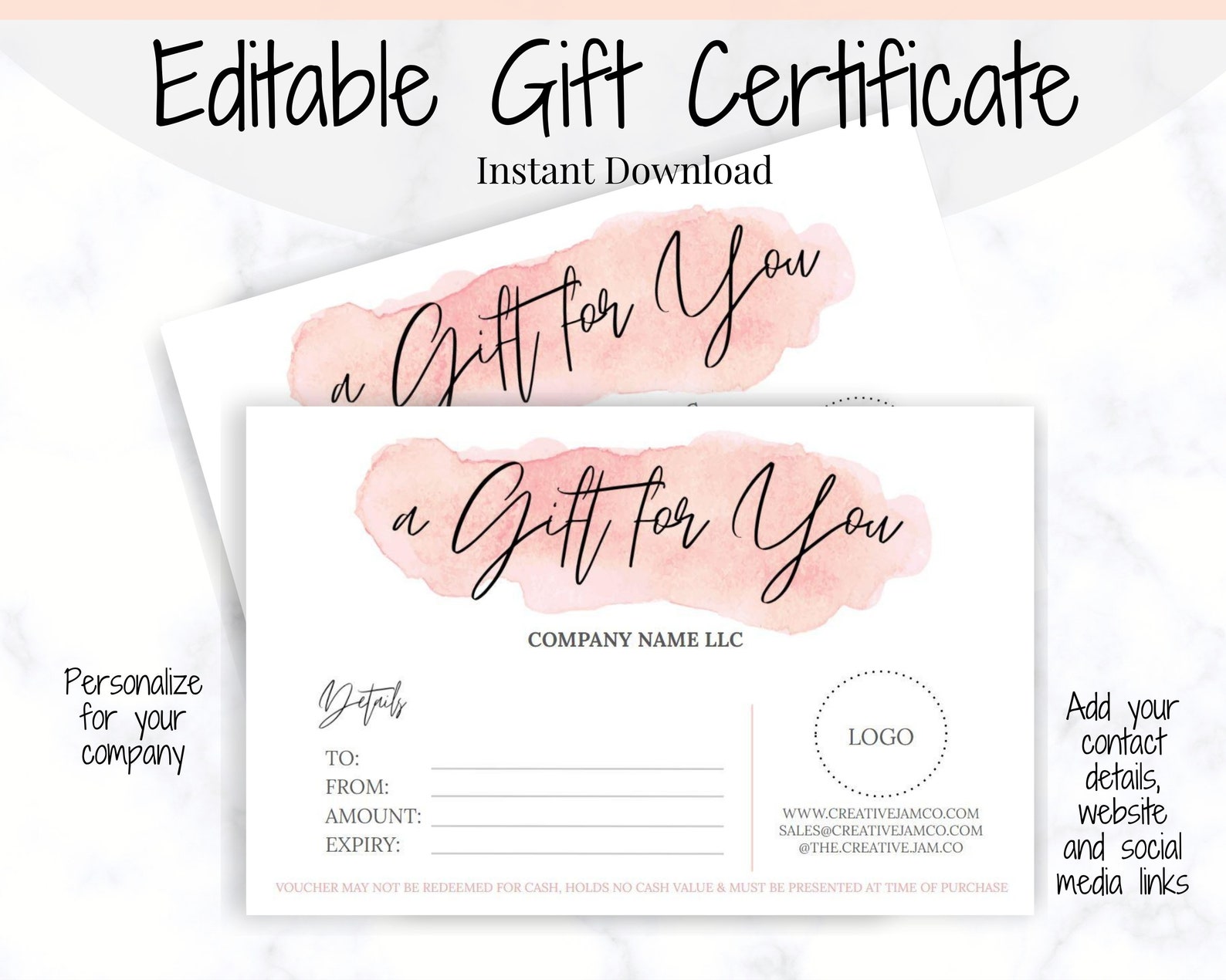 Gift Certificate Template. Editable Gift Voucher Gift Card - Etsy UK