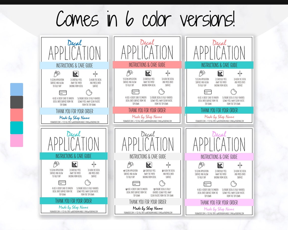 Printable Vinyl Decal Care Card Instructions. Decal - Etsy