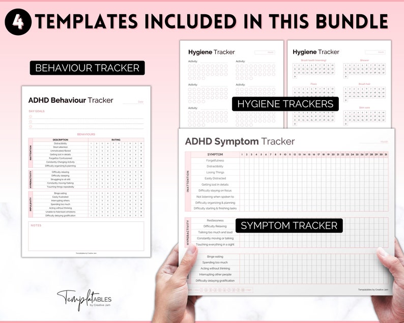 ADHD Symptom Tracker, Behavior & Hygiene Tracker BUNDLE! Monthly ...