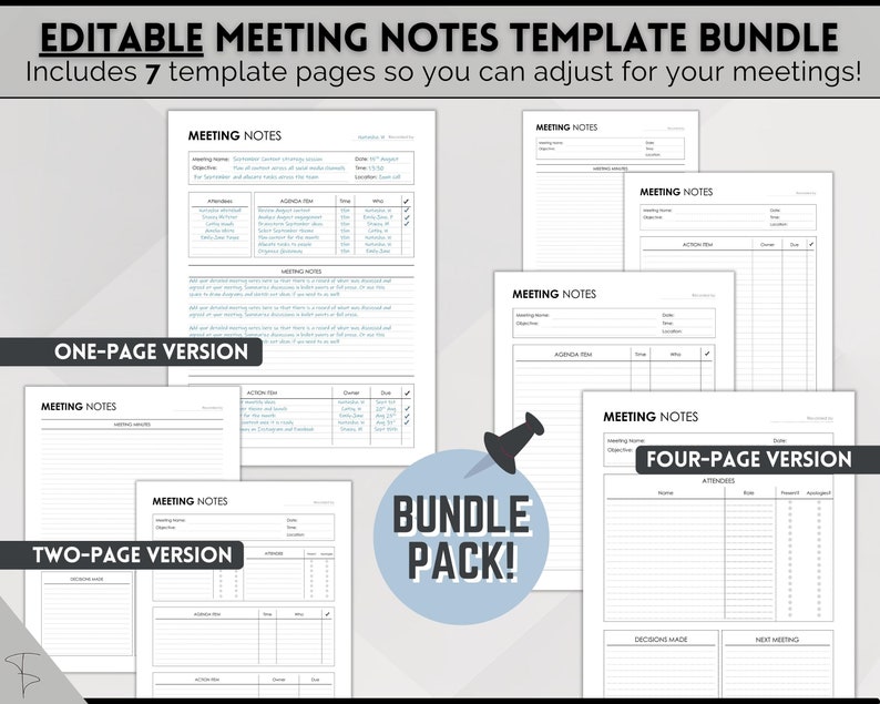 Editable Meeting Notes Template Printable Business Meeting - Etsy
