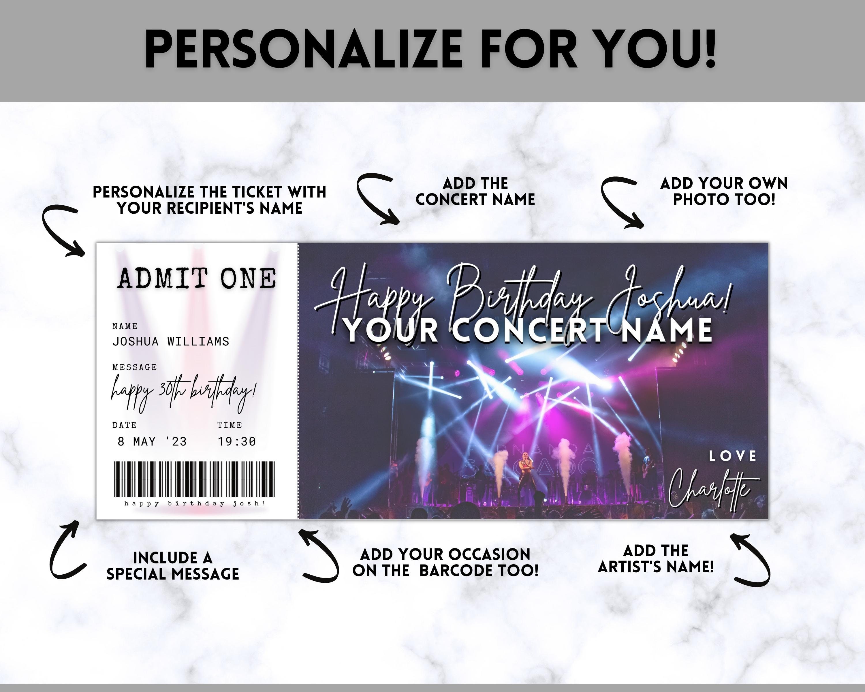 Concert Ticket Template, BIRTHDAY EDITABLE Surprise Getaway Gift ...