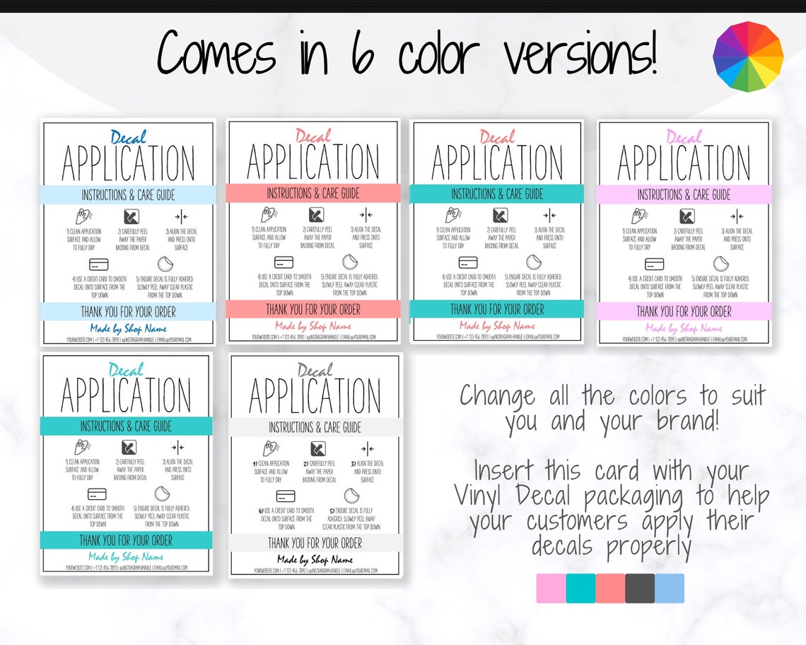 EDITABLE Vinyl Decal Care Card Instructions, Printable Decal ...