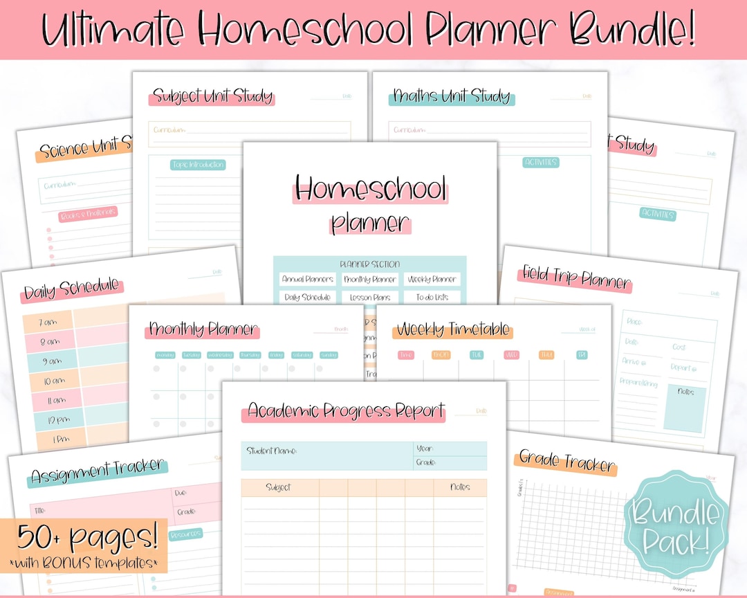 Homeschool Planner BUNDLE, Home School Teacher, Academic Lesson Planner ...