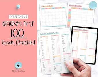 Baby Food Tracker Printable First 100 Foods Checklist Meal Planner ...