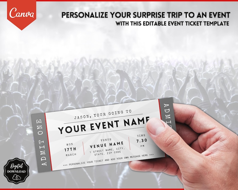 Event Ticket Template EDITABLE DIY Event Printable Surprise - Etsy