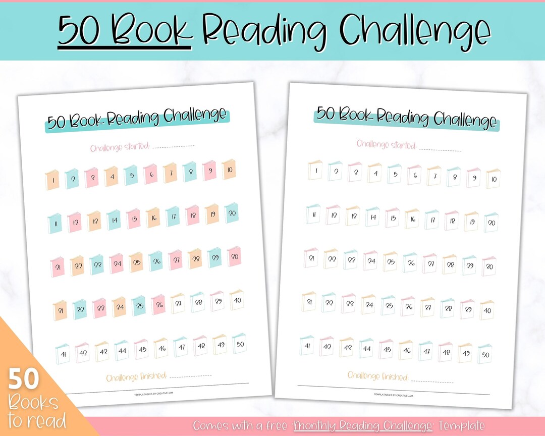 50 Book Challenge Printable Reading Challenge BUNDLE 50 Books Kids