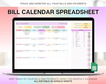 Bill Payment Calendar, Google SHEETS Spreadsheet, Automated Monthly ...