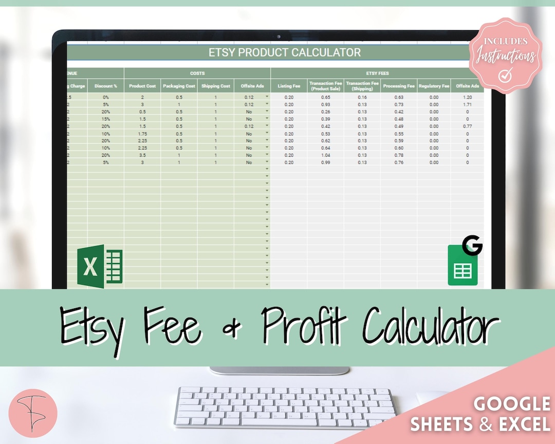 Etsy Fee and Profit Calculator, Pricing Spreadsheet, Small Business ...