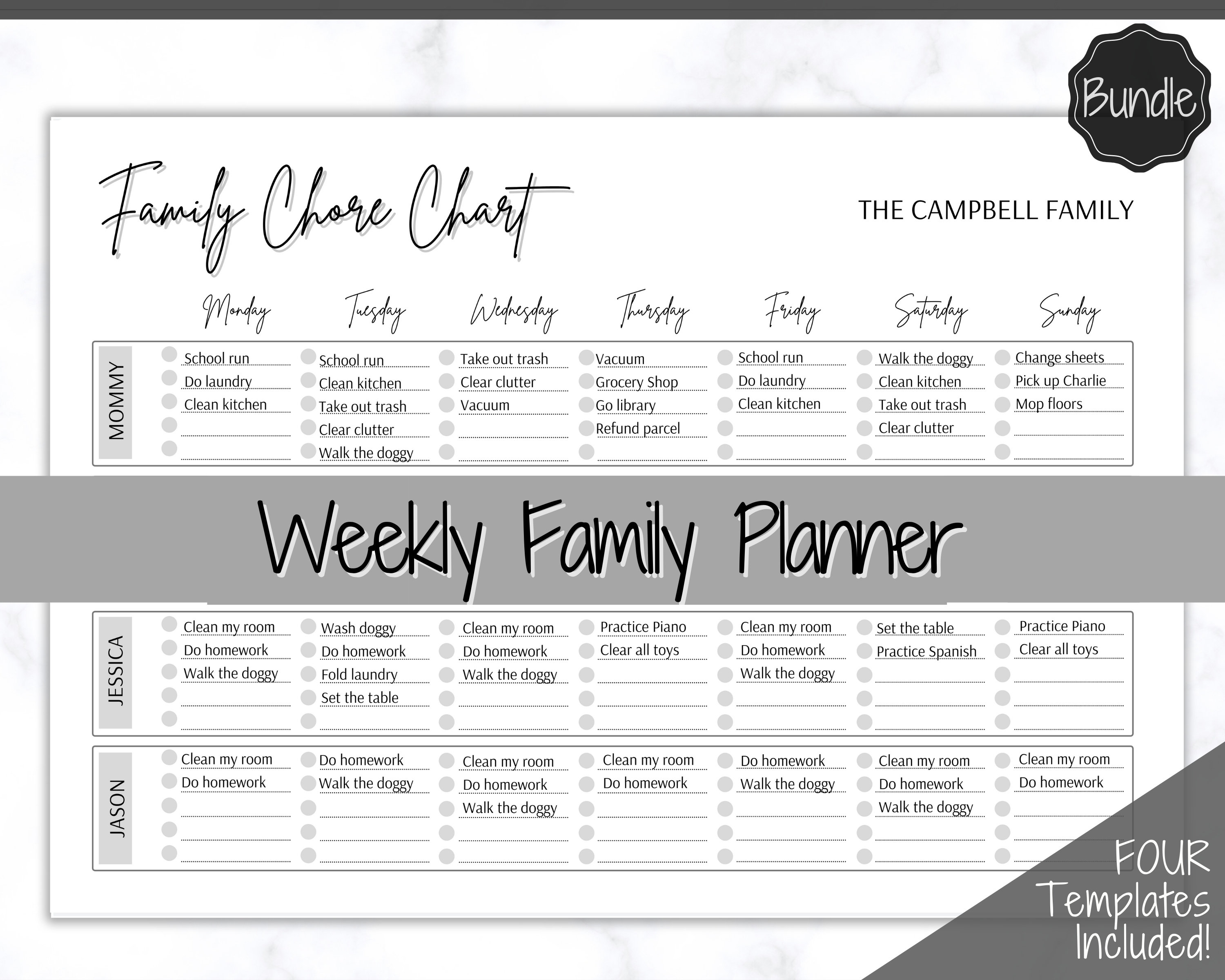 Family Chore Chart Editable Family Planner Printable Weekly | Etsy