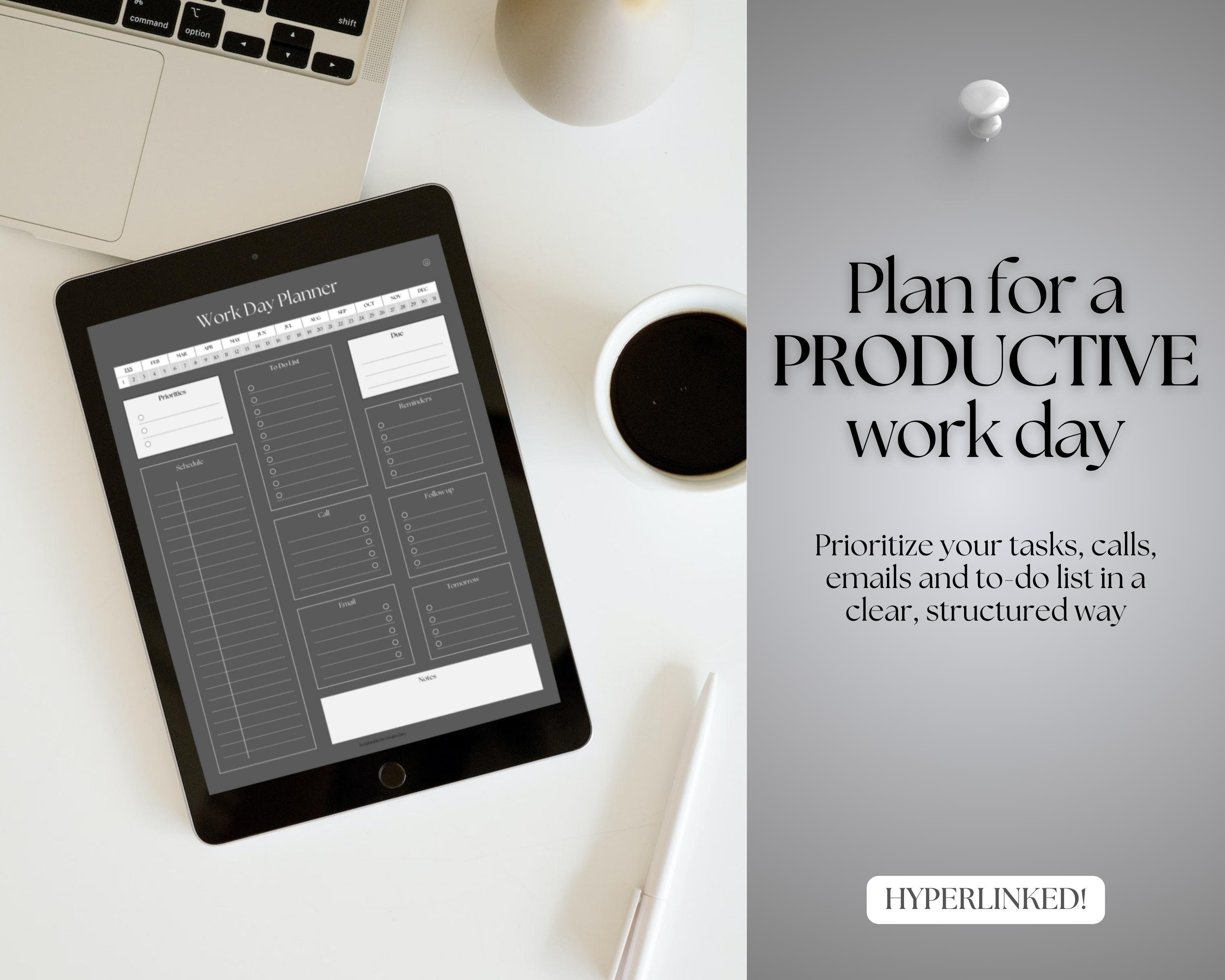 Work Planner, Digital Planner, Work Day Organizer, Daily Planner, Work ...