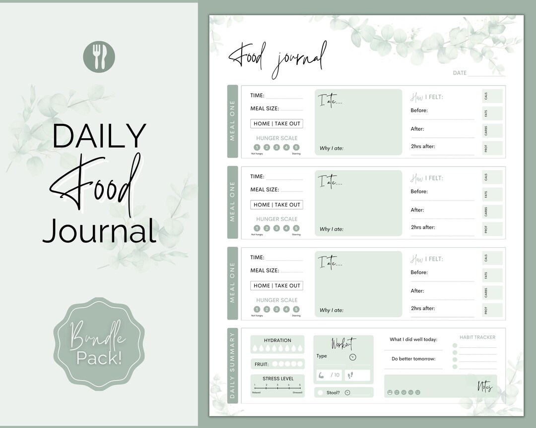 Daily Food Diary Printable, Colorful Food Journal, Diet & Nutrition Log ...