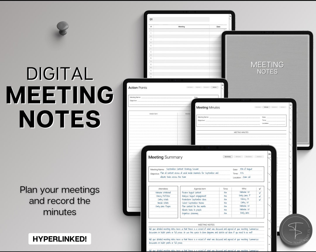 Meeting Minutes Template, Digital Meeting Notes, Digital Planner ...