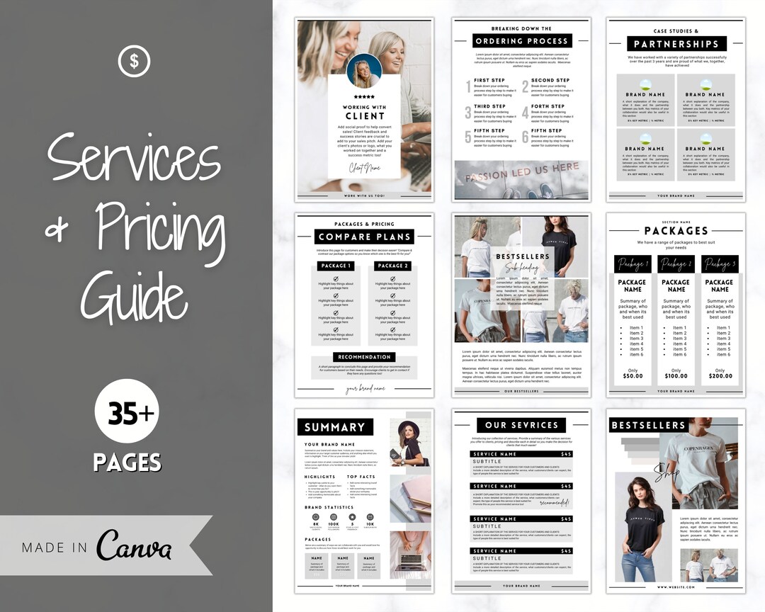 Price List Templates! Editable Pricing & Services Guide, Canva Ebook ...