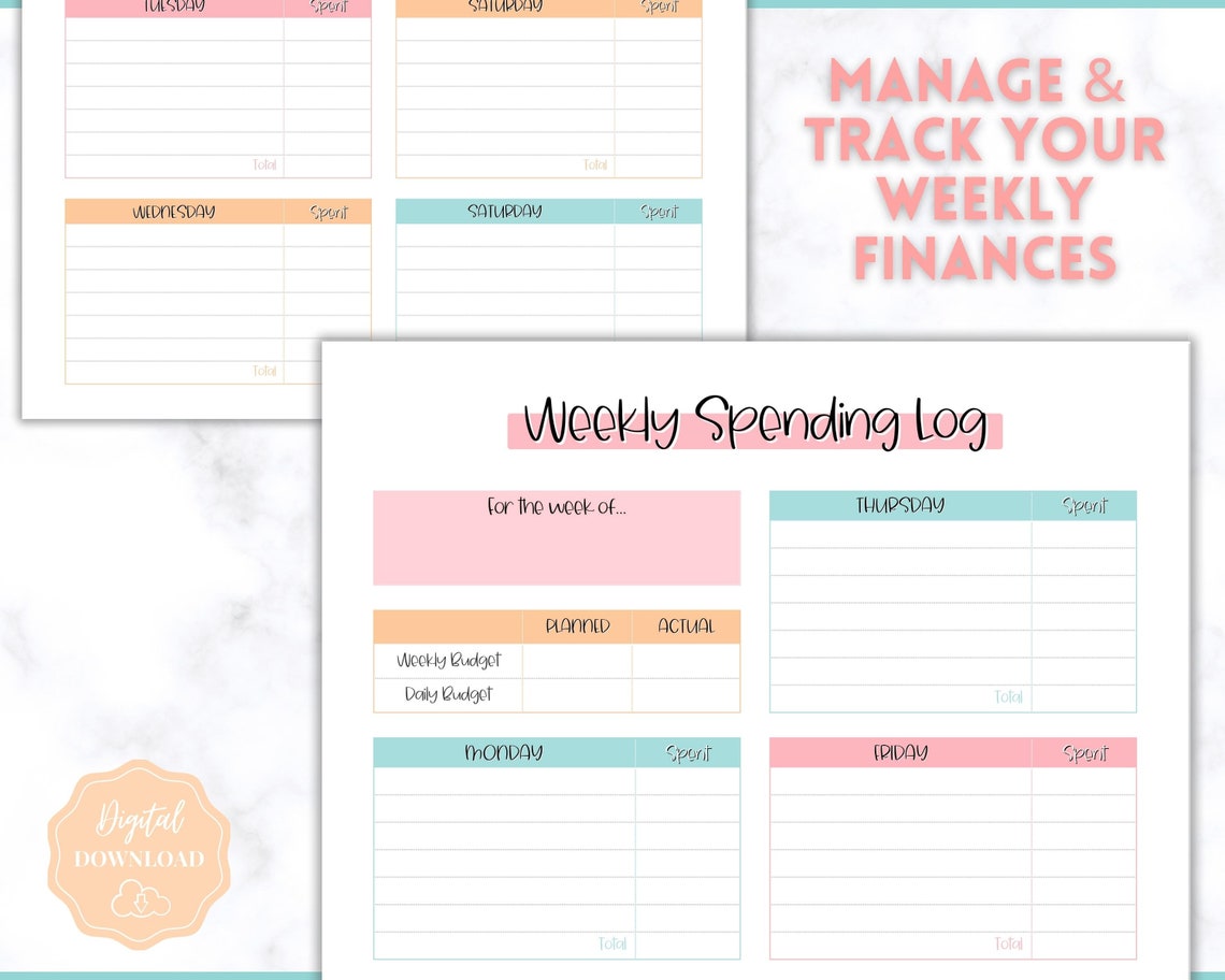 Weekly Spending Tracker, Printable Spending Log, Weekly Budget Planner ...