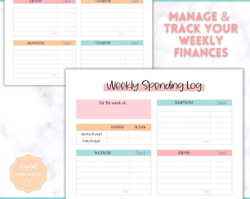 Weekly Spending Tracker, Printable Spending Log, Weekly Budget Planner ...
