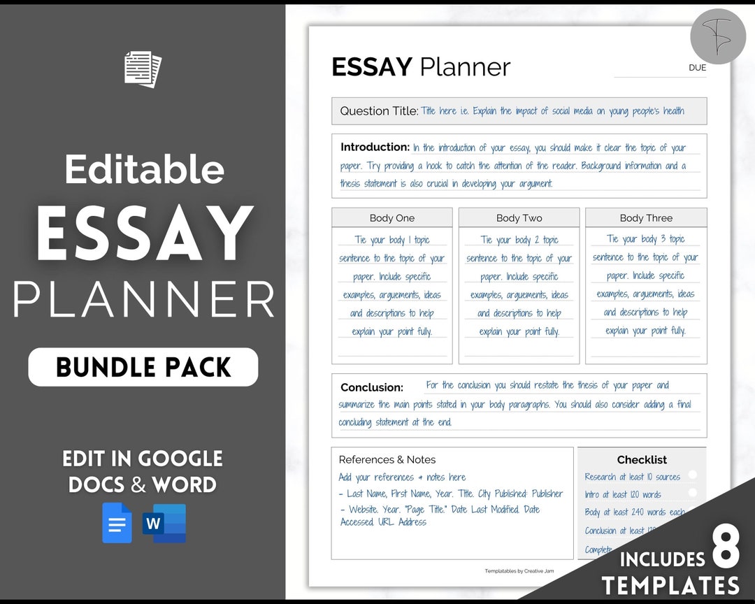 EDITABLE Essay Planner Bundle, Student Writing Template, College ...