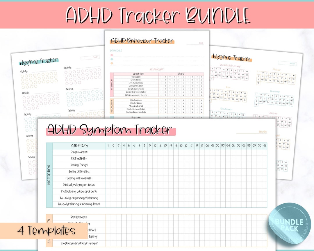 Printable ADHD Trackers for Adults Monthly Symptom Tracker, Behavior ...