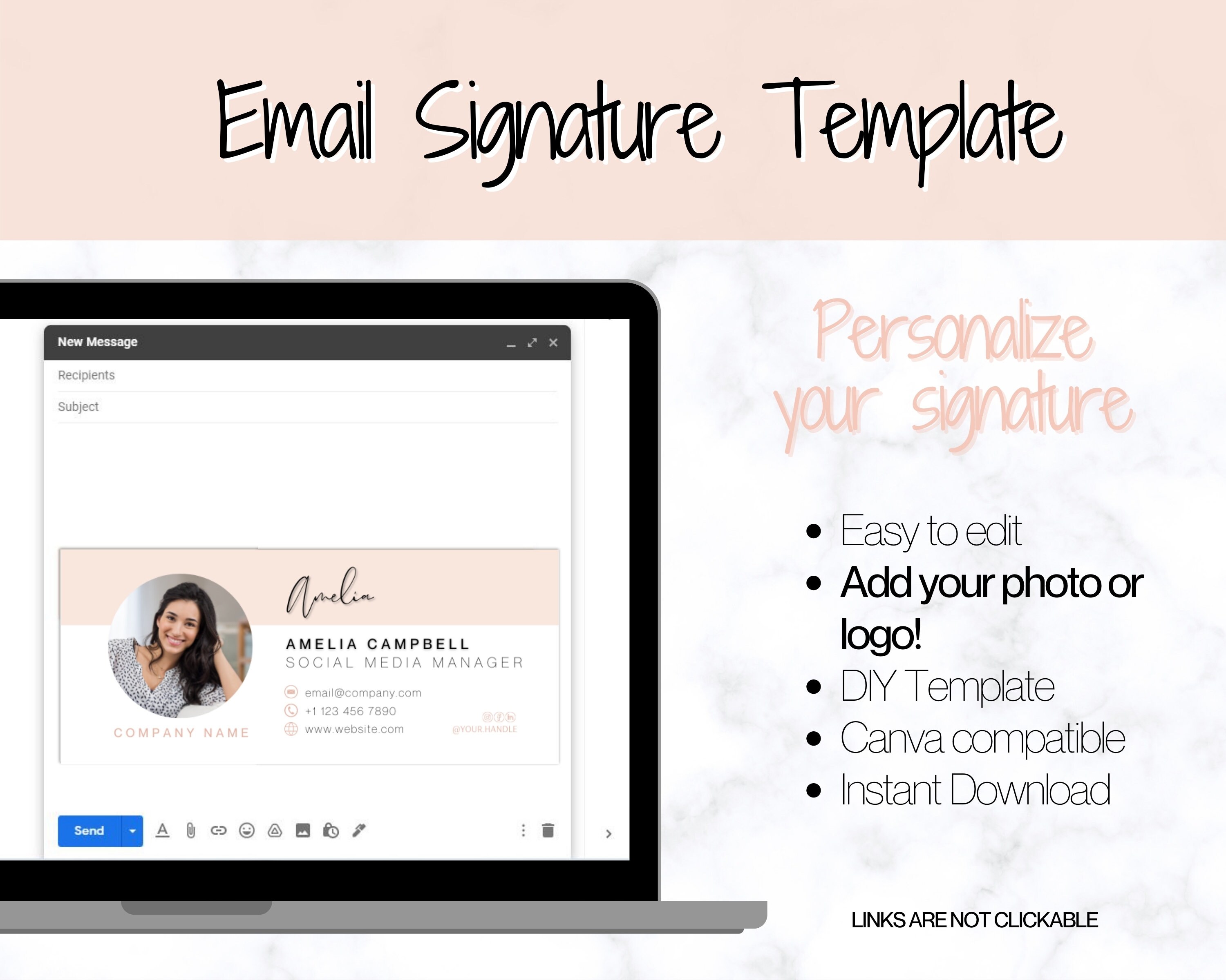 Email Signature Template With Logo & Photo! Editable Canva Signature ...