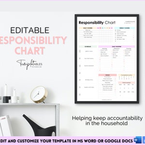 EDITABLE Chore Chart for Kids, Responsibility Chart, Family Chore Chart ...