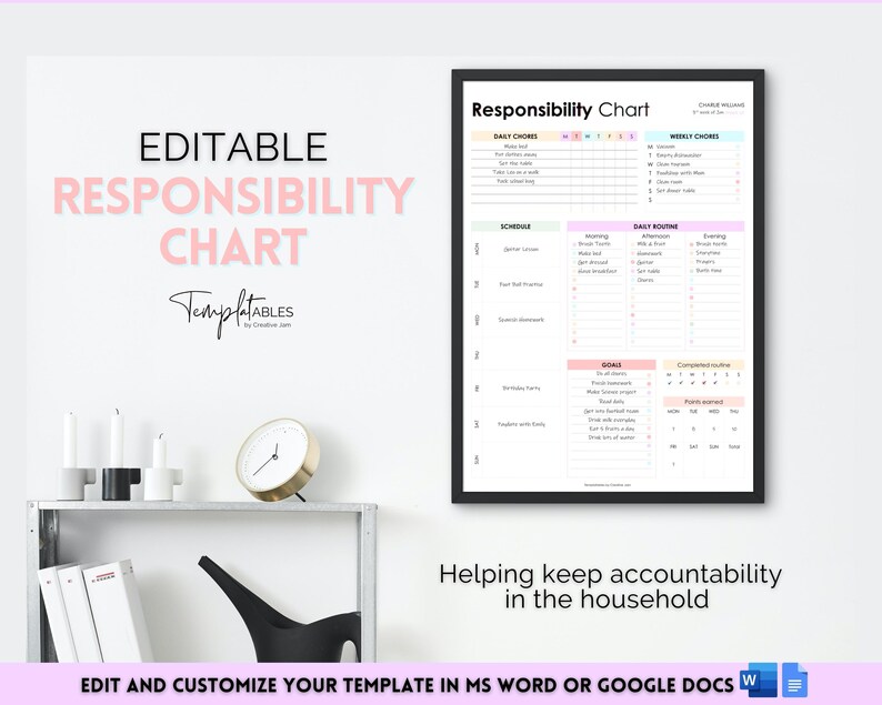 EDITABLE Chore Chart for Kids, Responsibility Chart, Family Chore Chart ...
