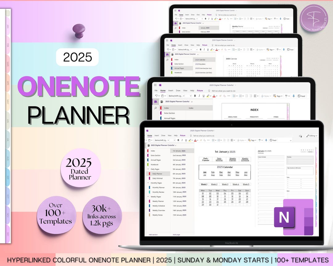 2025 Onenote Digital Planner, COLORFUL Onenote Template, Daily, Weekly ...