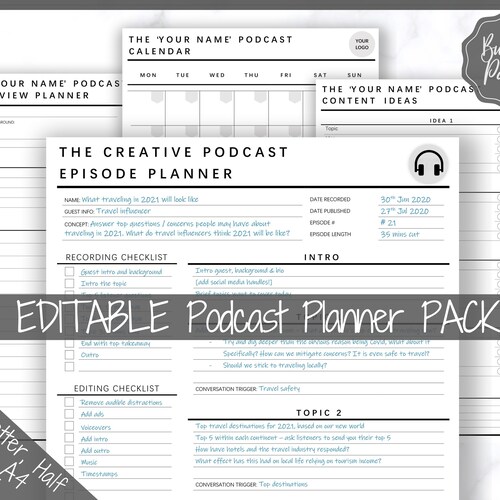 EDITABLE Podcast Planner Template Podcast Checklist Content - Etsy