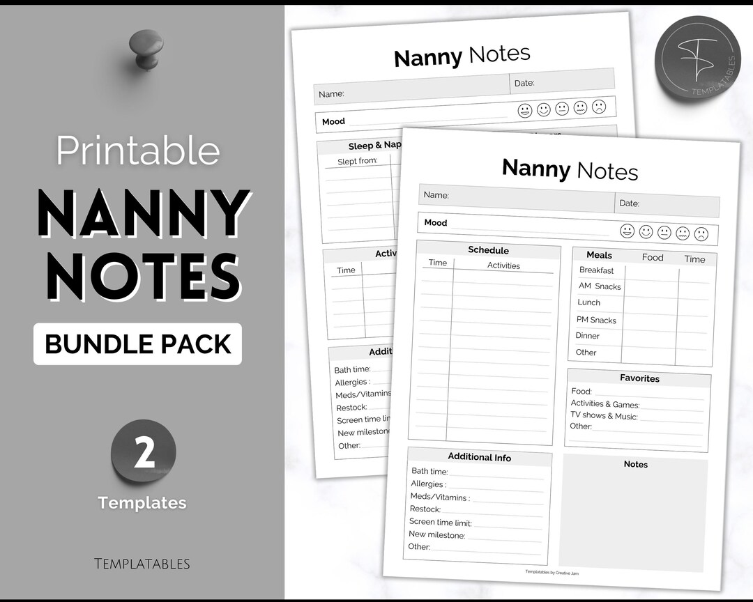 Babysitter Guide & Info Sheet, Nanny Notes Template, Nanny Schedule ...