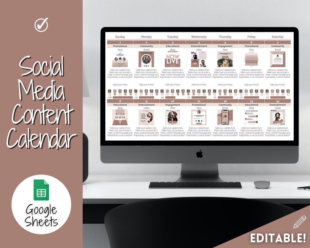 Spreadsheet Content Calendar, Social Media Manager, Google Sheets ...