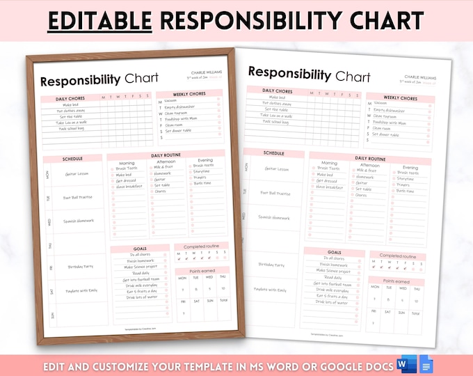 Reward Chart for Kids | Printable, Editable, Digital PDF | Weekly Chore ...