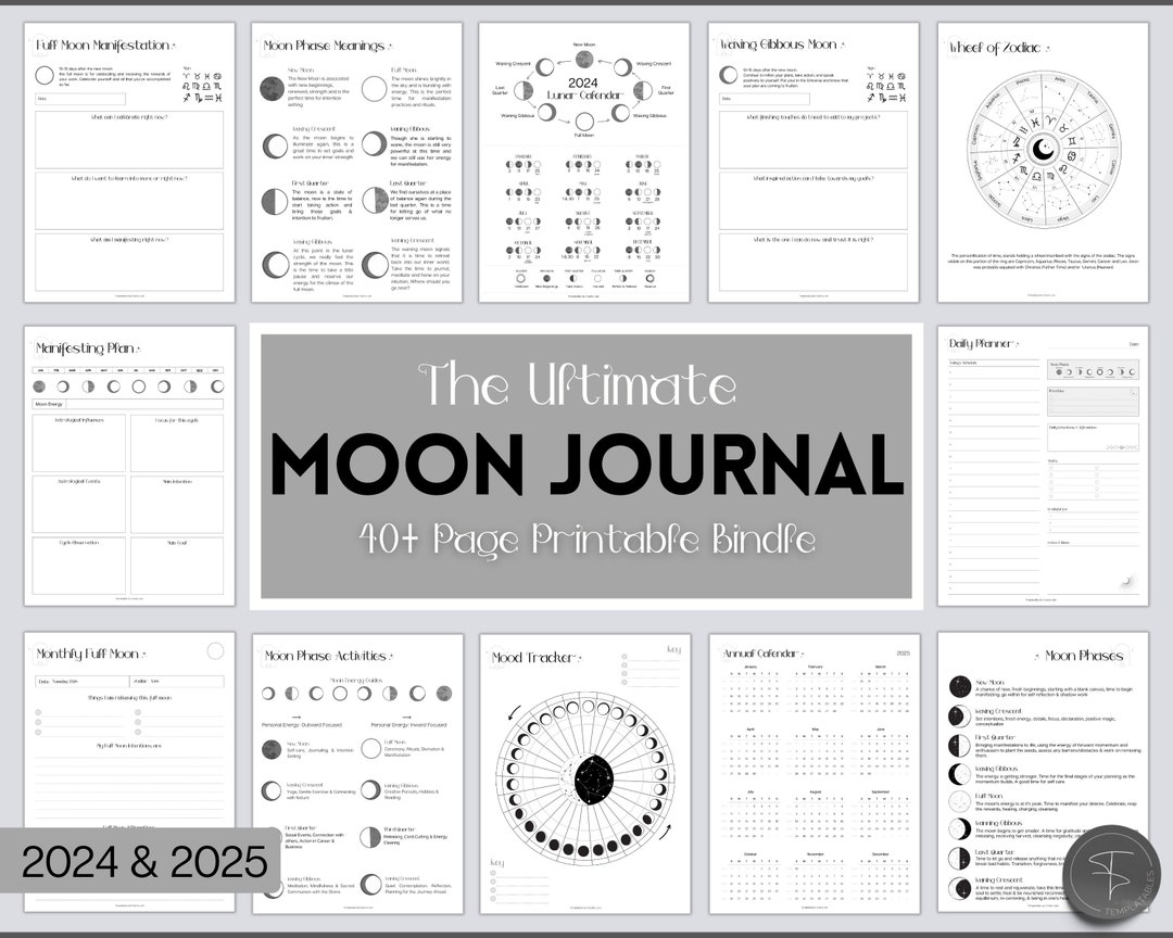 Ultimate Moon Journal, 2024 Moon Calendar, Moon Phases, 2024 2025 Lunar ...