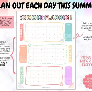 2024 Summer Poster, COLORFUL Kids Summer Calendar, Summer Countdown ...