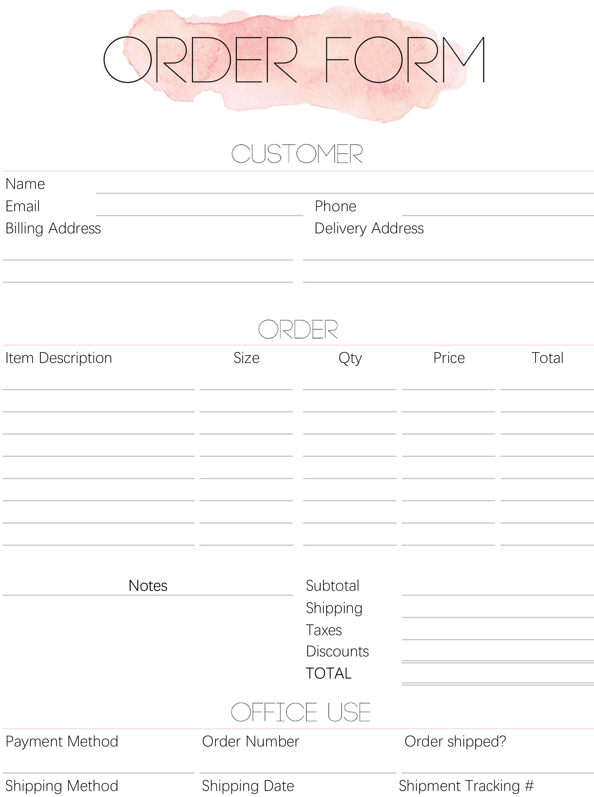 ORDER FORM Invoice Template EDITABLE Custom Receipt Template | Etsy